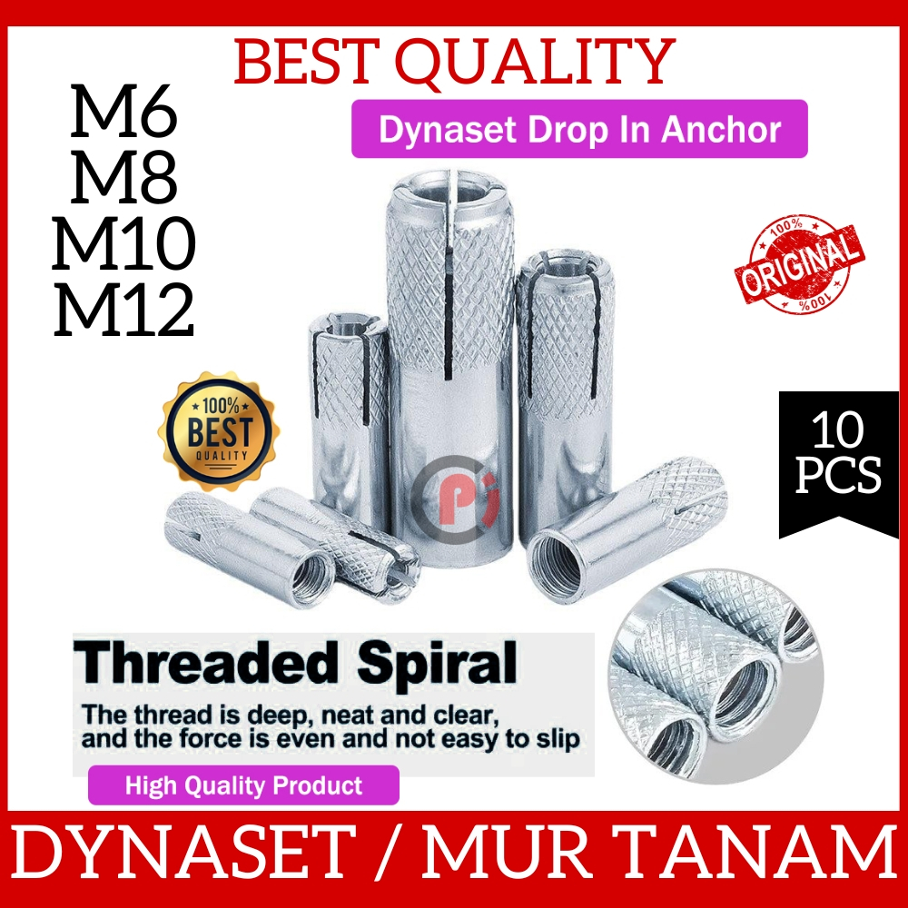 Jual Isi 10 Pcs Dynaset Mur Tanam Beton M6 M8 M10 M12 Dinaset Drop in ...