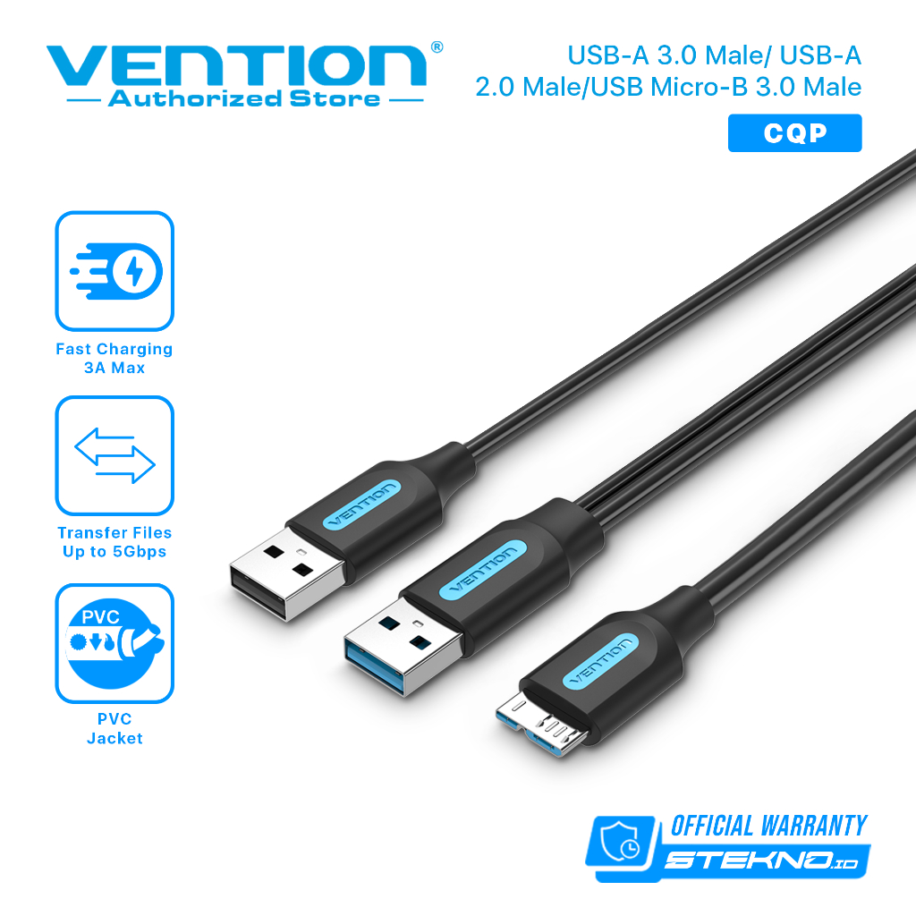 Jual Vention USB 2.0 3.0 A Male to Micro B Male Cable with USB Power ...