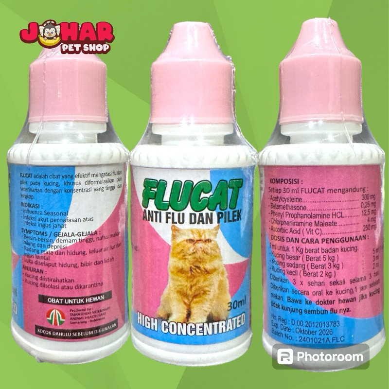 Jual Flucat obat flu demam pilek bersin kucing kitten cat 30ml | Shopee ...