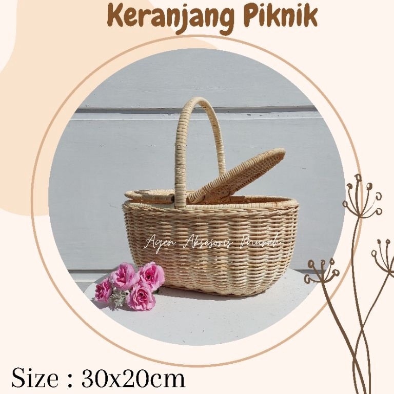 Jual Rattan Picnic Basket Keranjang Rotan Piknik Oval Tutup Size M b ...