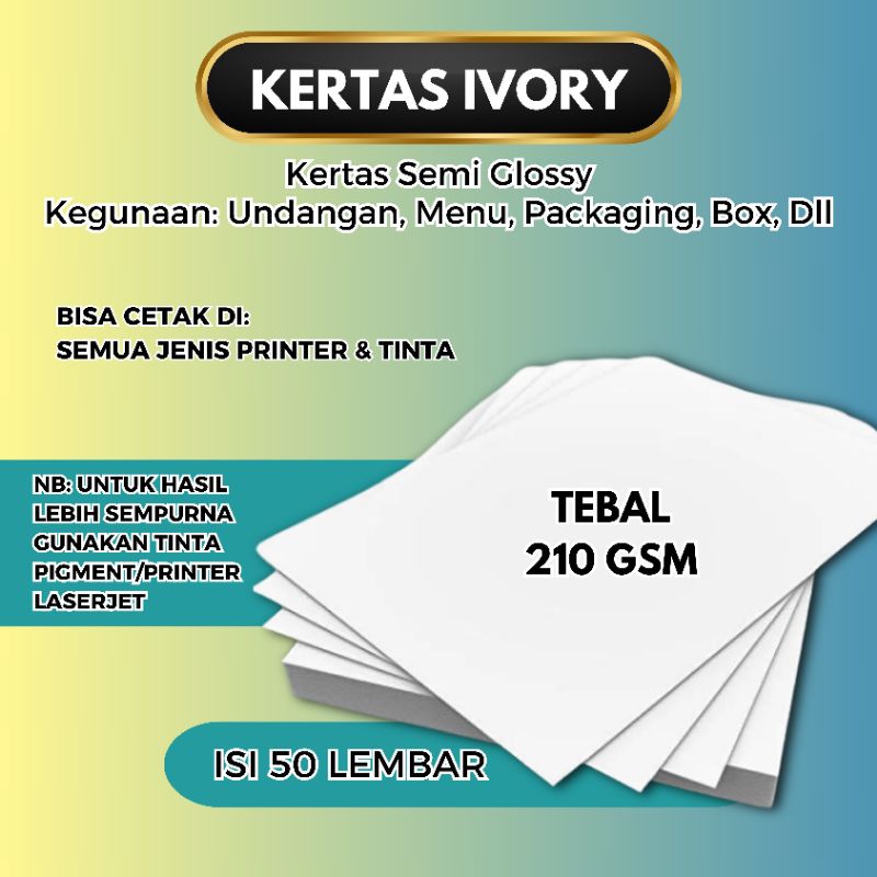 Jual Kertas Ivory 210 Gsm A4 isi 50 lembar / Kertas Ivory tebal 200 gram F4 isi 50 | Shopee ...
