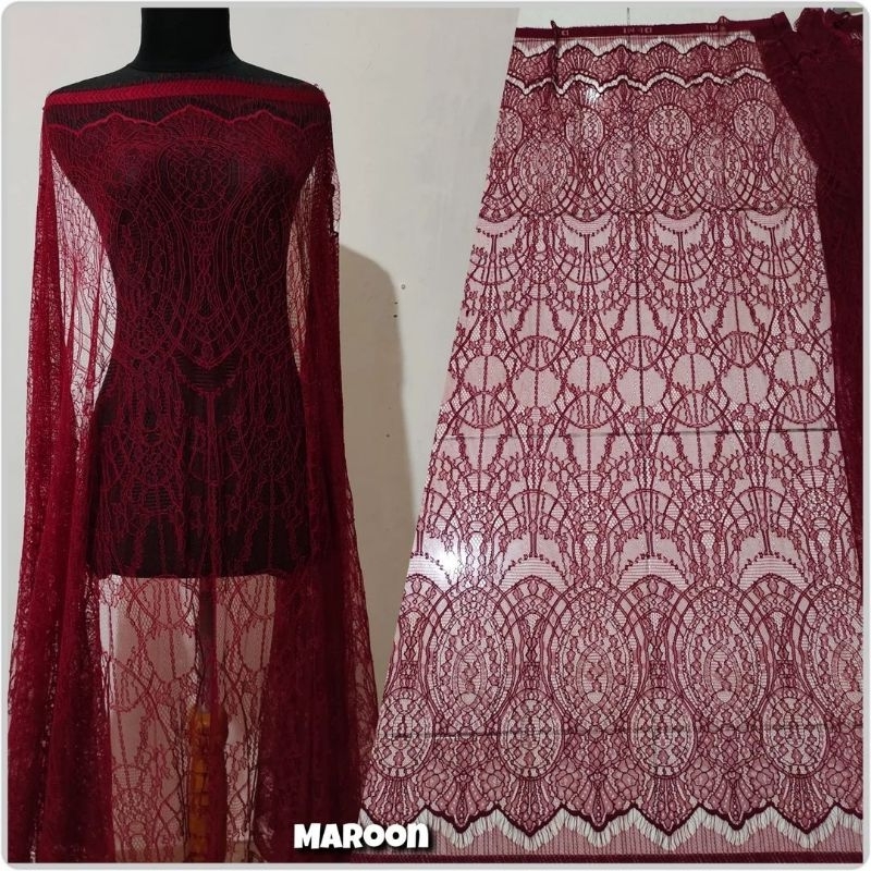 Jual Kain Brokat Chantilly Lace Panel Warna Maroon chantily Marun ...