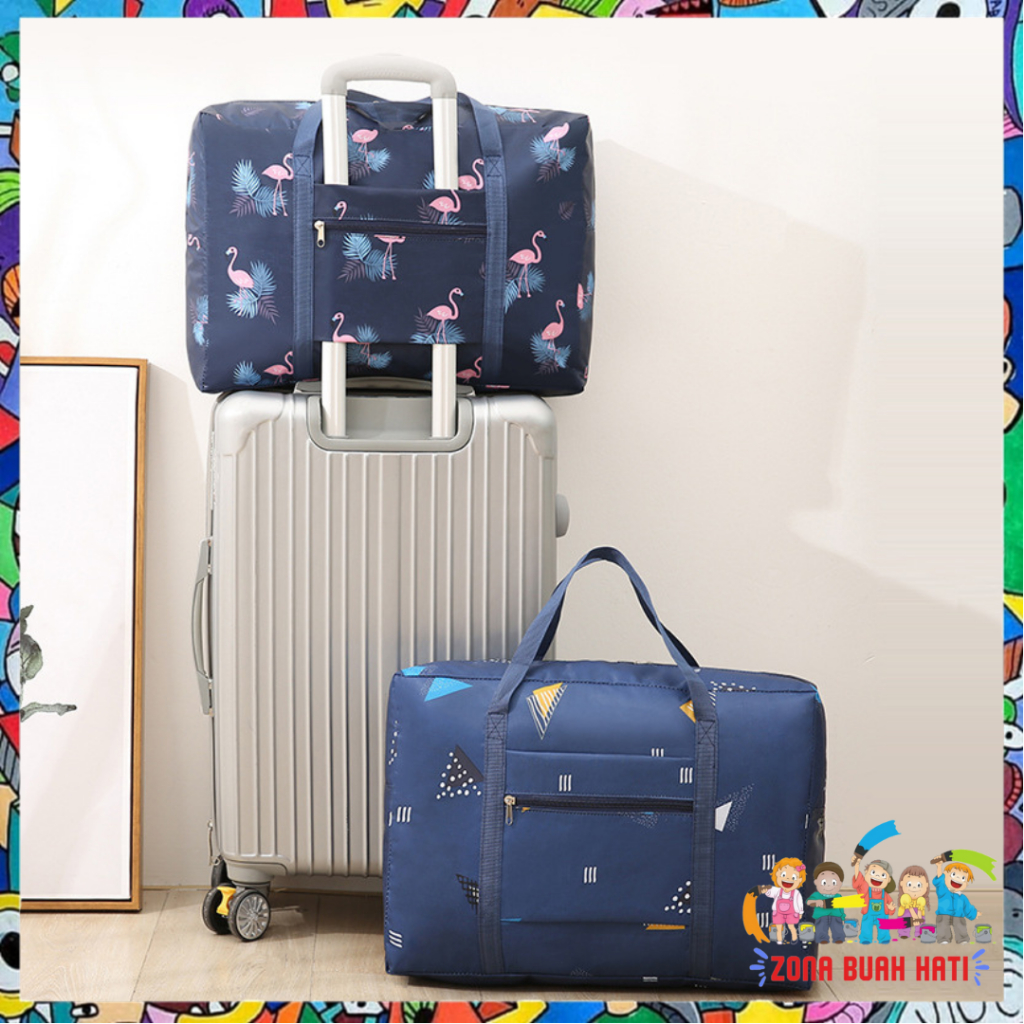 Jual ZBH Tas Travel Lipat Motif Besar Foldable Travel Bag Hand Carry ...