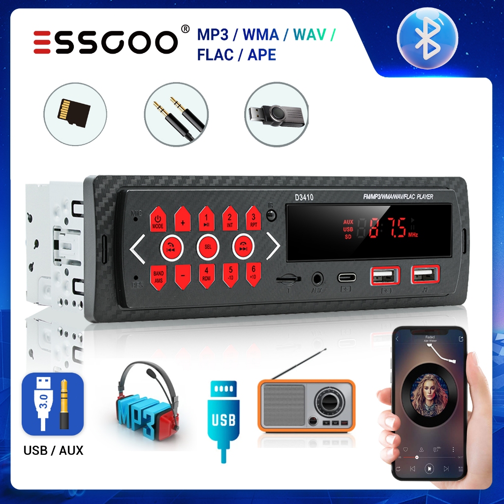 Jual ESSGOO Headunit 1 Din Car Stereo Radio Bluetooth MP3 Car Player FM Receiver USB/TF/AUX ...