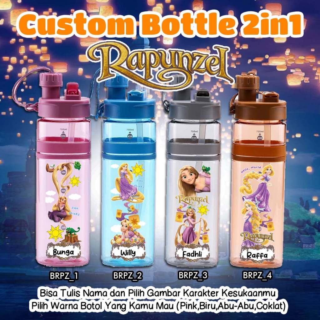 Jual BOTOL MINUM CUSTOM 2 IN 1 DESAIN KARTUN RAPUNZEL PRINCESS KAPASITAS 700ML | Shopee Indonesia