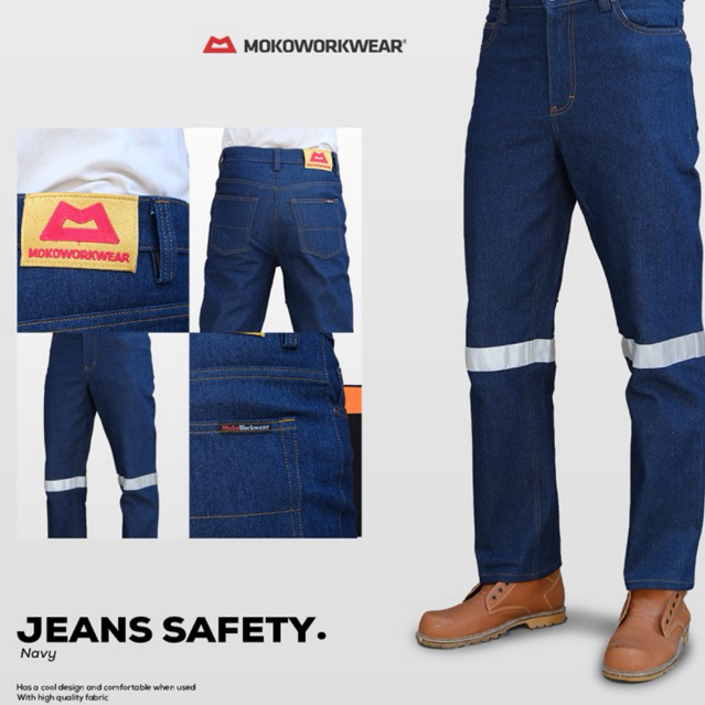 Jual MokoWorkwear - Celana Jeans Denim Safety Hivis Reflector Premium ...