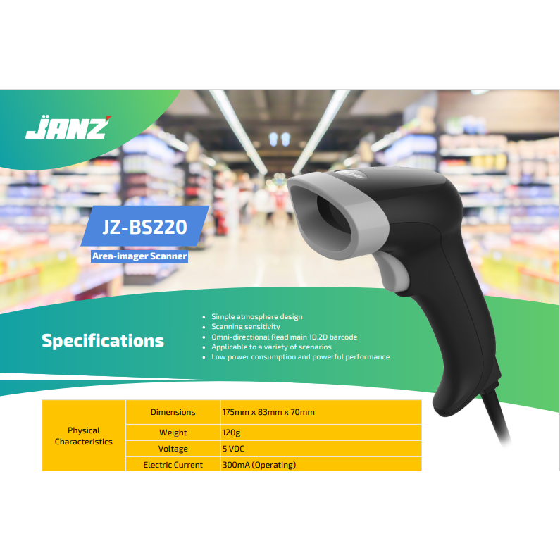Jual Janz JZ-BS220 Barcode Scanner 1D &2D Flexible Standing Area-imager ...