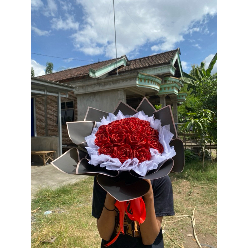 Jual BUNGA SATIN 15 TANGKAI|BUKET BUNGA SATIN GLITTER|BUKET WISUDA ...