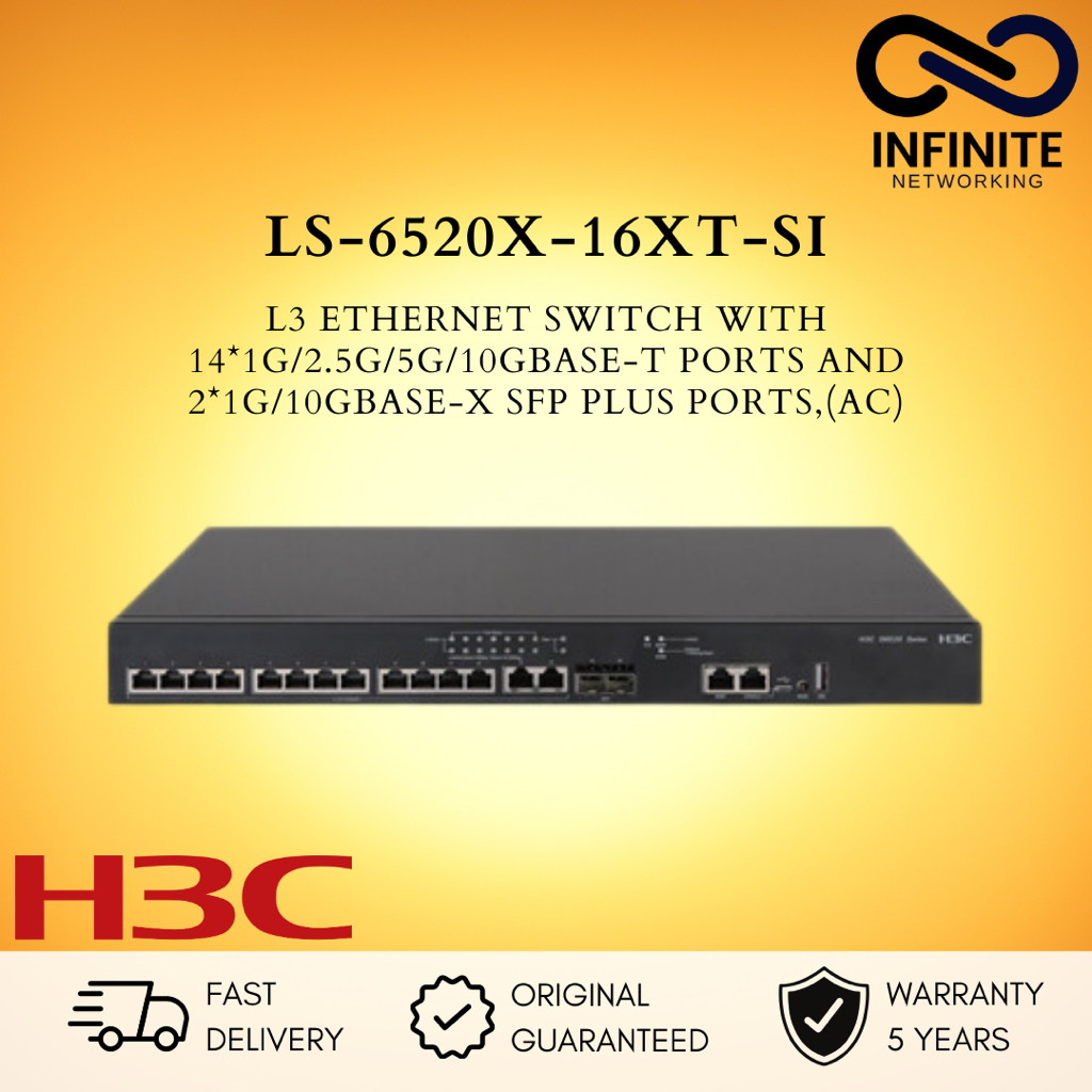 Jual H3C LS-6520X-16XT-SI L3 Ethernet Switch with 14*1G/2.5G/5G/10GBase-T Ports and 2*1G/10GBase ...