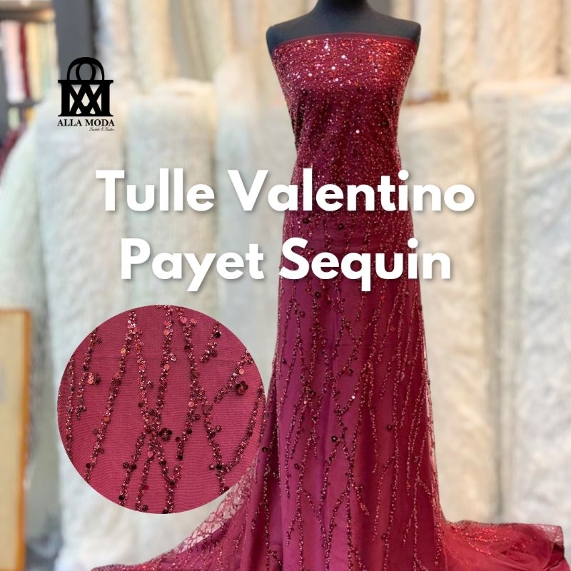 Jual Kain Tulle Payet Premium/Kain Brokat Payet Sequin (harga per 1/2 m ...