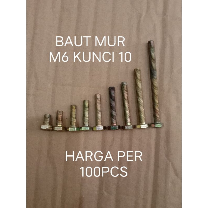 Jual (PAKET 100PCS)BAUT MUR M6X10 KUNING KUNCI 10 | Shopee Indonesia