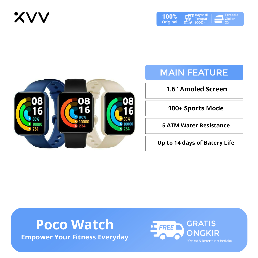 Jual POCO Watch Smartwatch AMOLED 1.6" Display GPS SpO2 5ATM | Shopee ...