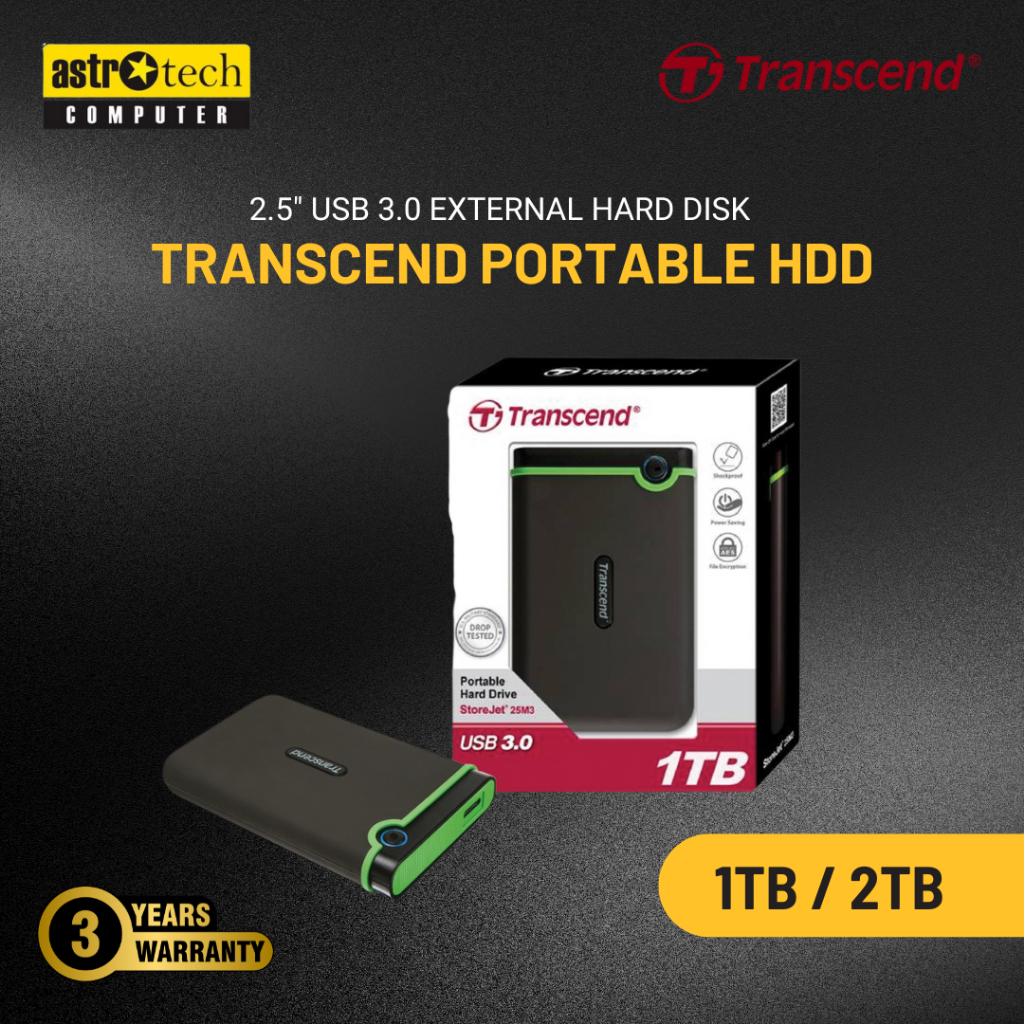 Jual Transcend 25M3 1TB 2TB - HDD / Hardisk / Harddisk External 2.5" Shockproof | Shopee Indonesia
