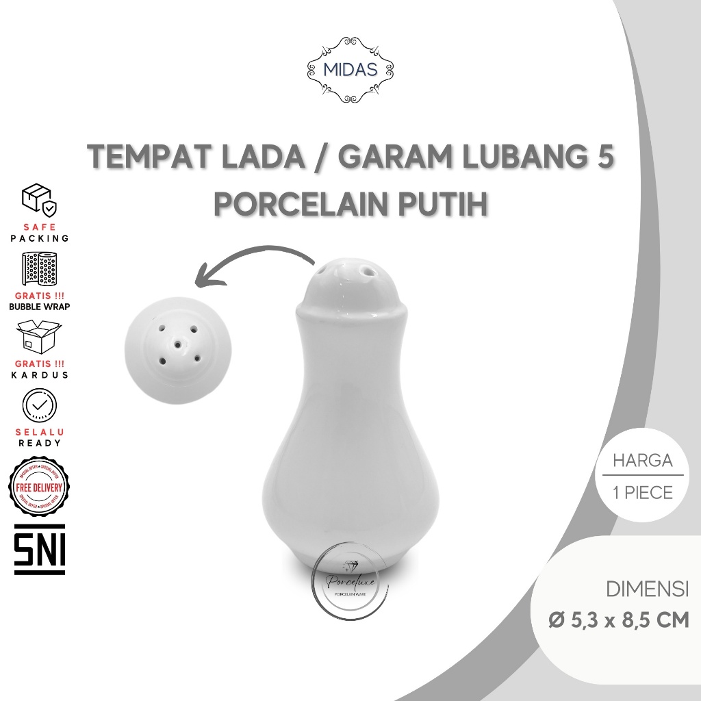 Jual Tempat Lada Garam Salt Pepper Shaker Keramik Hotel Lubang 5 Putih ...