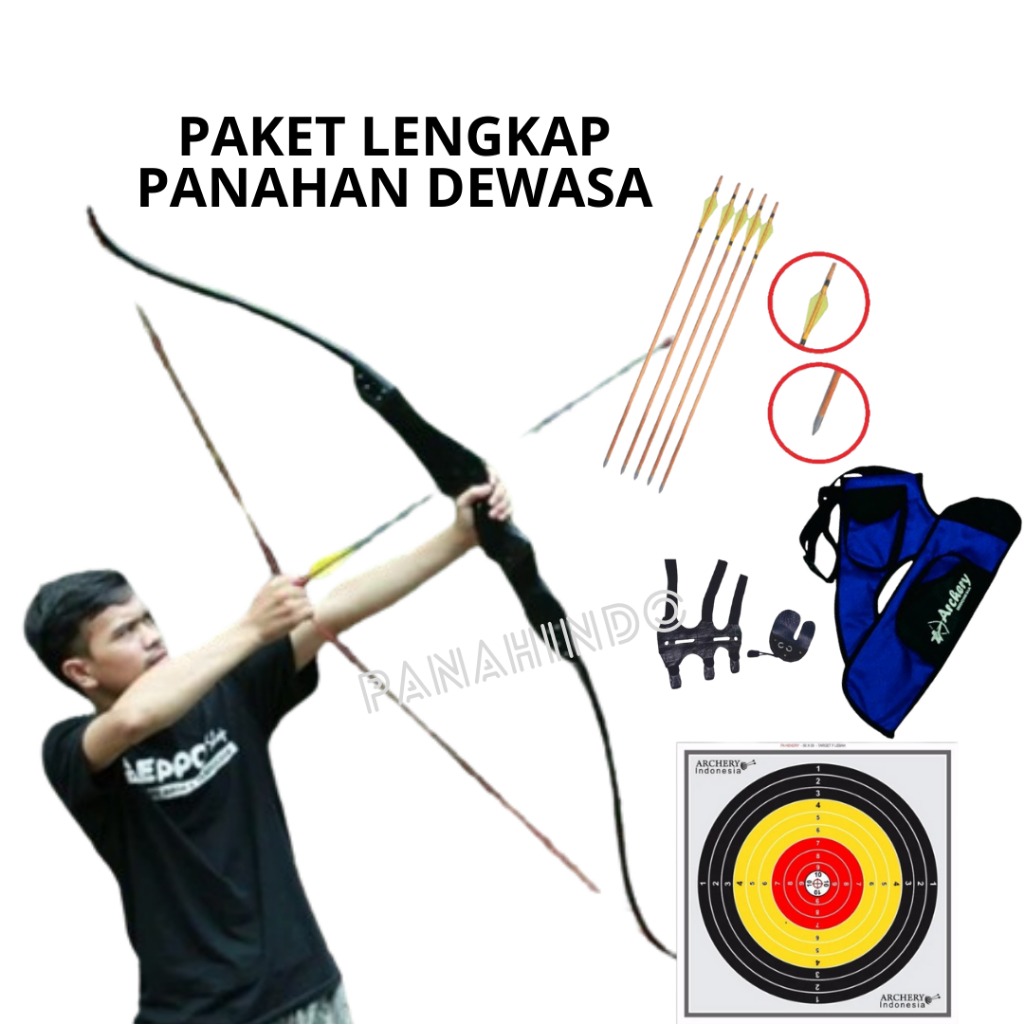 Jual Full Set Busur Panahan Dewasa Lengkap Jenis Panah Tradisional Recurve Bow Panahindo Standar ...