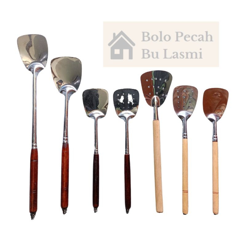 Jual Sotil Stainless Gagang Kayu / Spatula Gagang Kayu Anti Panas ...