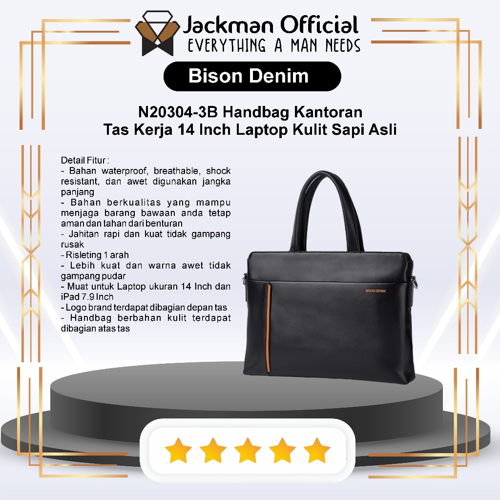 Jual BISON DENIM N20304-3B Handbag Tote Bag Kantoran Tas Kerja 14 Inch ...