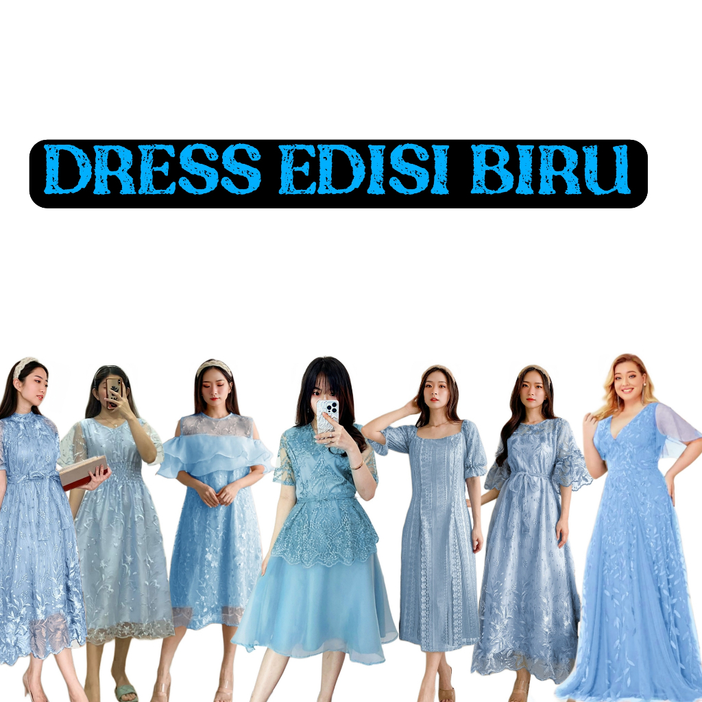 Jual DRESS BRUKAT NATAL EDISI WARNA BIRU DRESS CHRISTMAS SKYBLUE GAUN SERAGAM BRIDESMAID DRESS ...