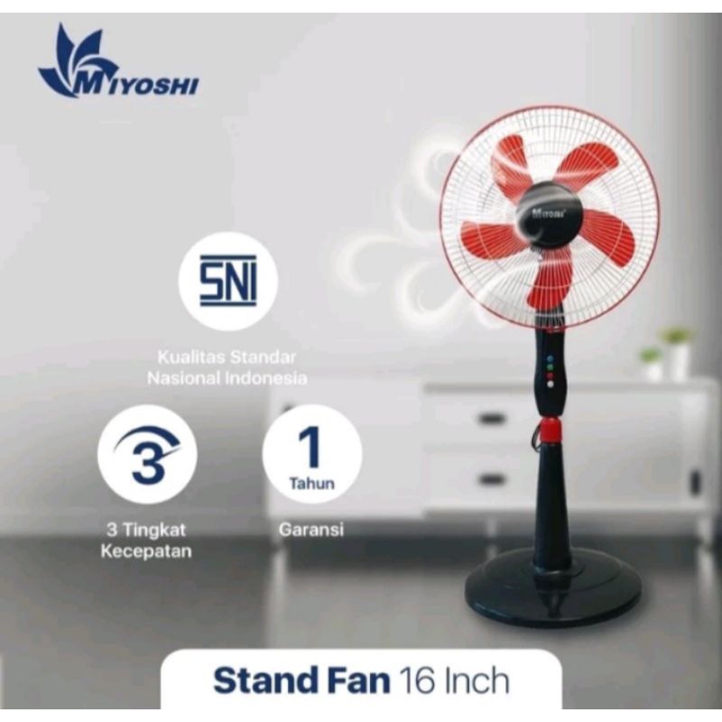 Jual KIPAS ANGIN STAND FAN 3 SPEED MIYOSHI 16 INCH KIPAS BERDIRI 5 DAUN ...