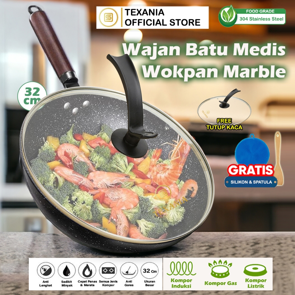 Jual TEXANIA Wajan Wokpan Marble Panci Penggorengan Batu Medis Anti ...