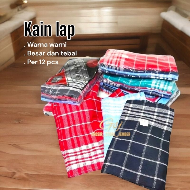 Jual (12 pcs) lap serbet dapur warna warni besar tebal kotak kotak ...