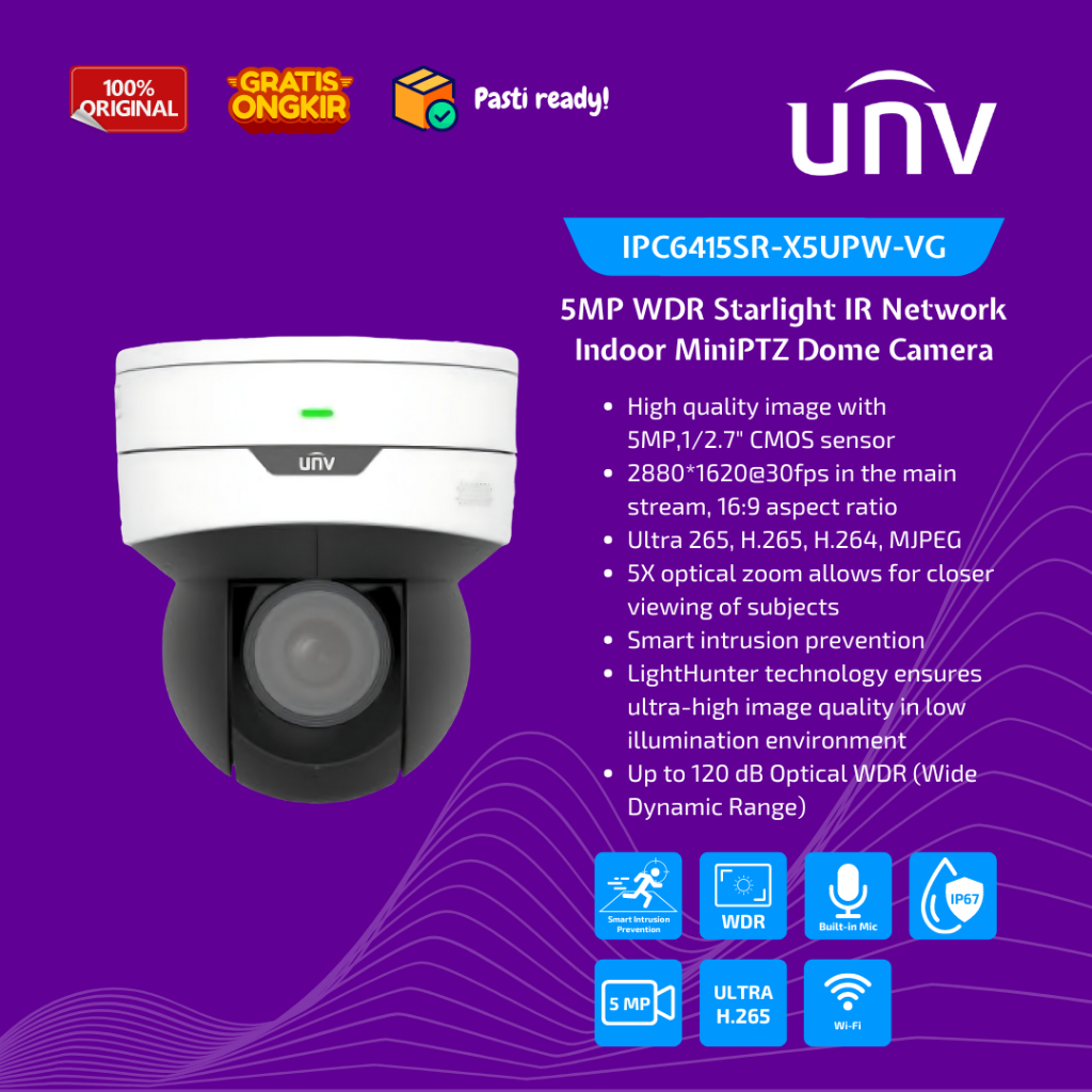Jual UNV IPC6415SR-X5UPW-VG Uniview Camera CCTV 5MP WDR Starlight IR ...