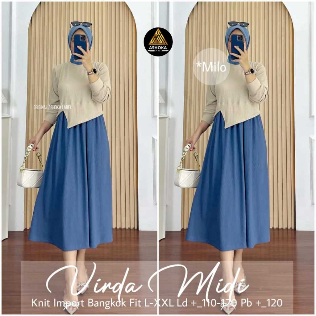 Jual VIRDA MIDI DRESS import korea elegan simple bahan knit premium ...