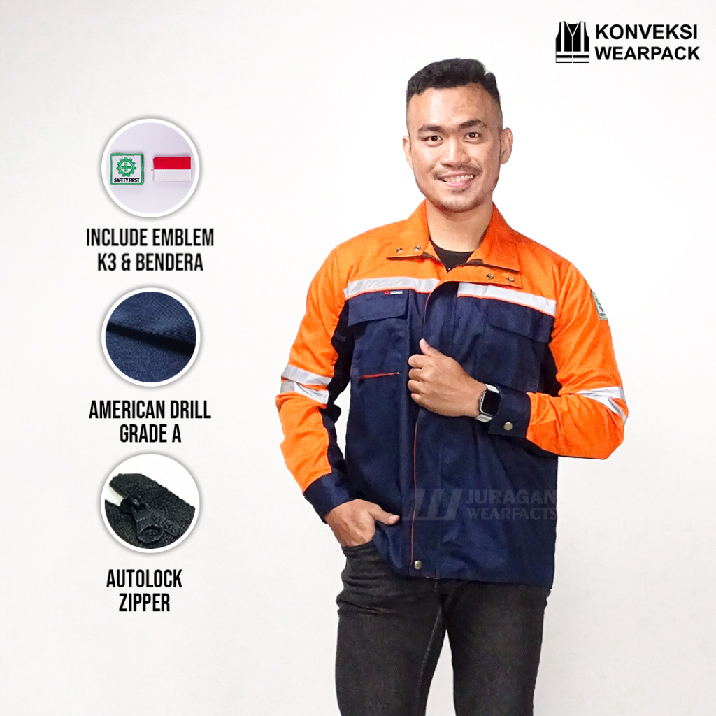 Jual Wearpack Kerja Warna Orange Kombinasi Biru Navy | Shopee Indonesia