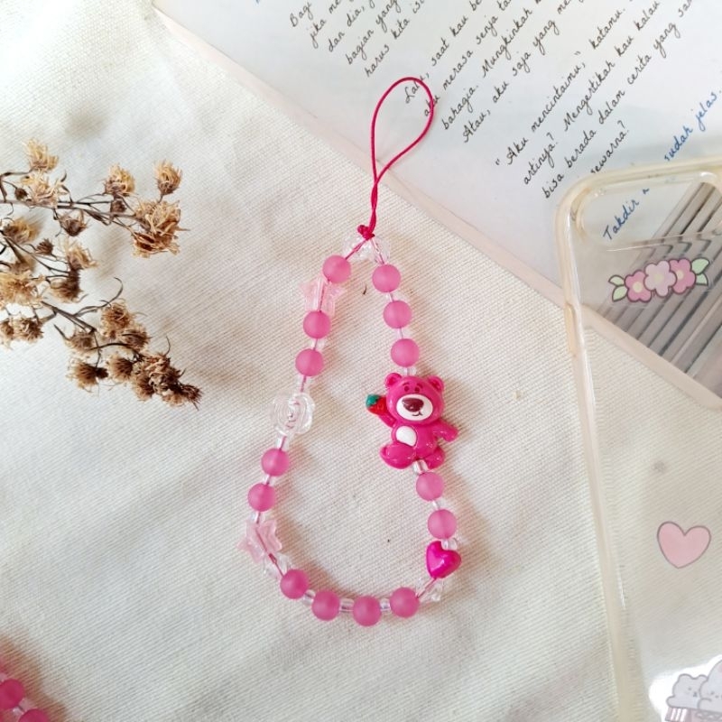 Jual Strap Phone Lotso // strap phone beruang pink // Gantungan HP ...