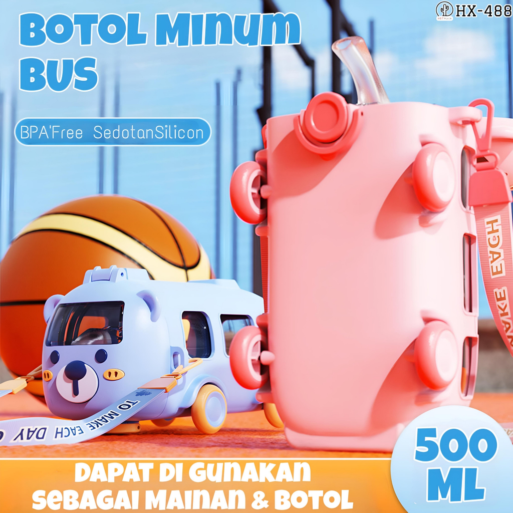 Jual Botol Minum Anak Bentuk BUS Mobil Ada Roda Free Strap 500ML HX-488 ...