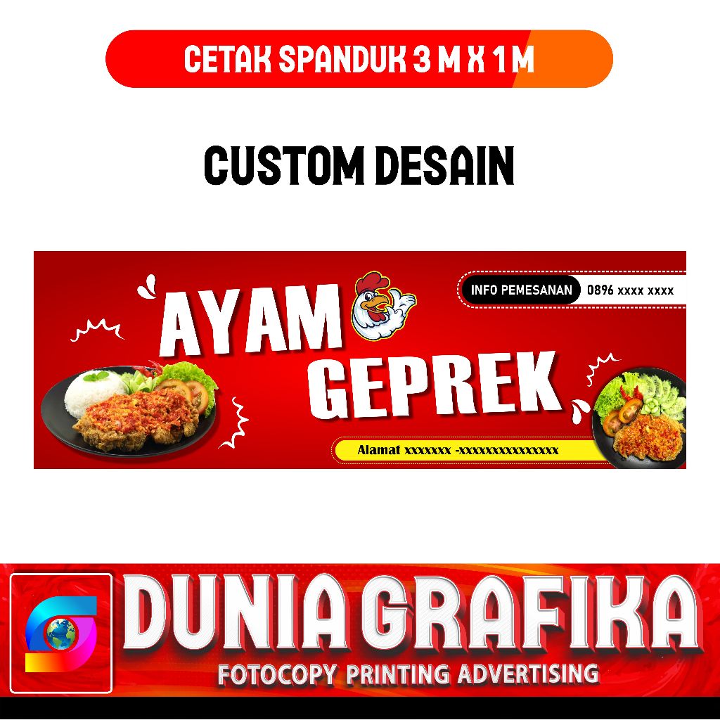 Jual Cetak SPANDUK / BANNER Ayam Geprek Murah Ukuran 3 x 1 Meter dan 4 ...