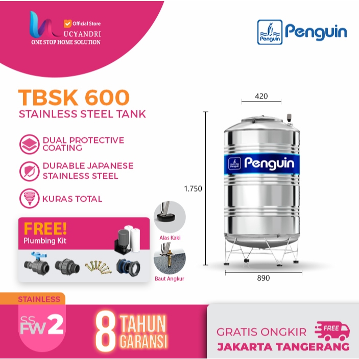 Jual Tangki Air Penguin Stainless TBSK 600 STAINLESS STEEL / Toren Air ...