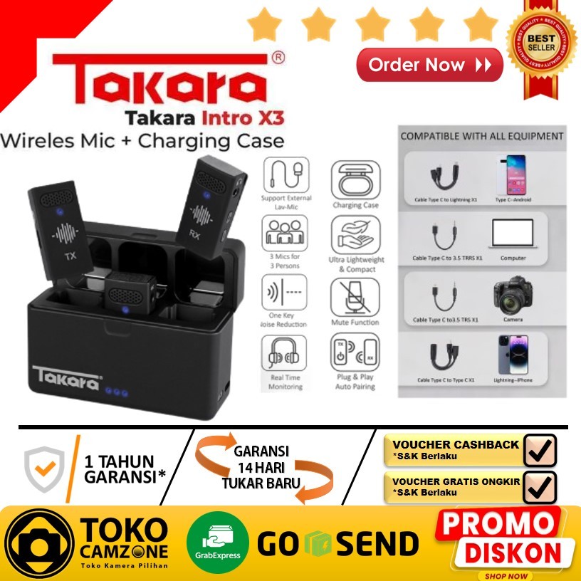 Jual Takara Intro X3 Digital Wireless Mic Microphone with Charging Case ...
