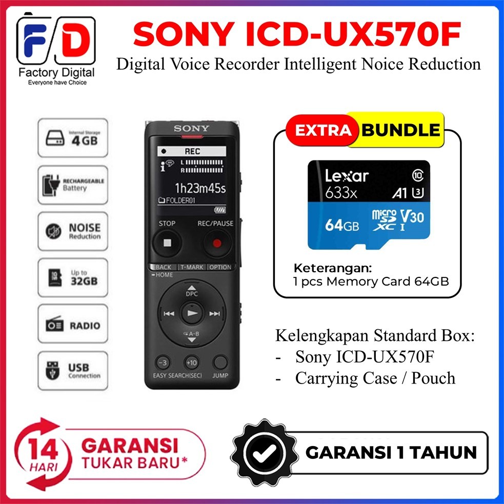 Jual Sony ICD-UX570F Voice Recorder Digital Alat Perekam Suara Original ...