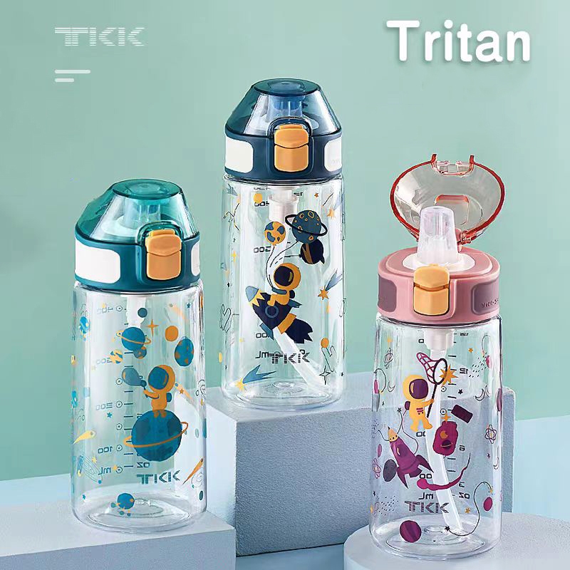Jual TKK Botol Minum Sedotan Anak 450ML BPA FREE Tritan Botol air Botol Minum Transparan 3002 ...