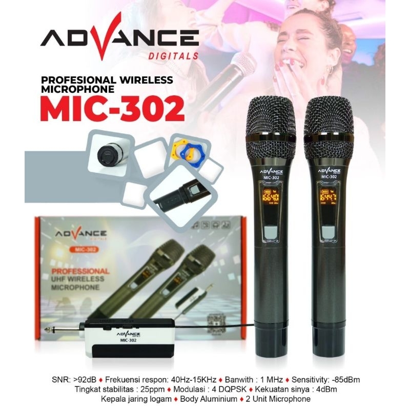 Jual ADVANCE PROFESSIONAL UHF WIRELESS MICROPHONE MIC-302 | Shopee ...