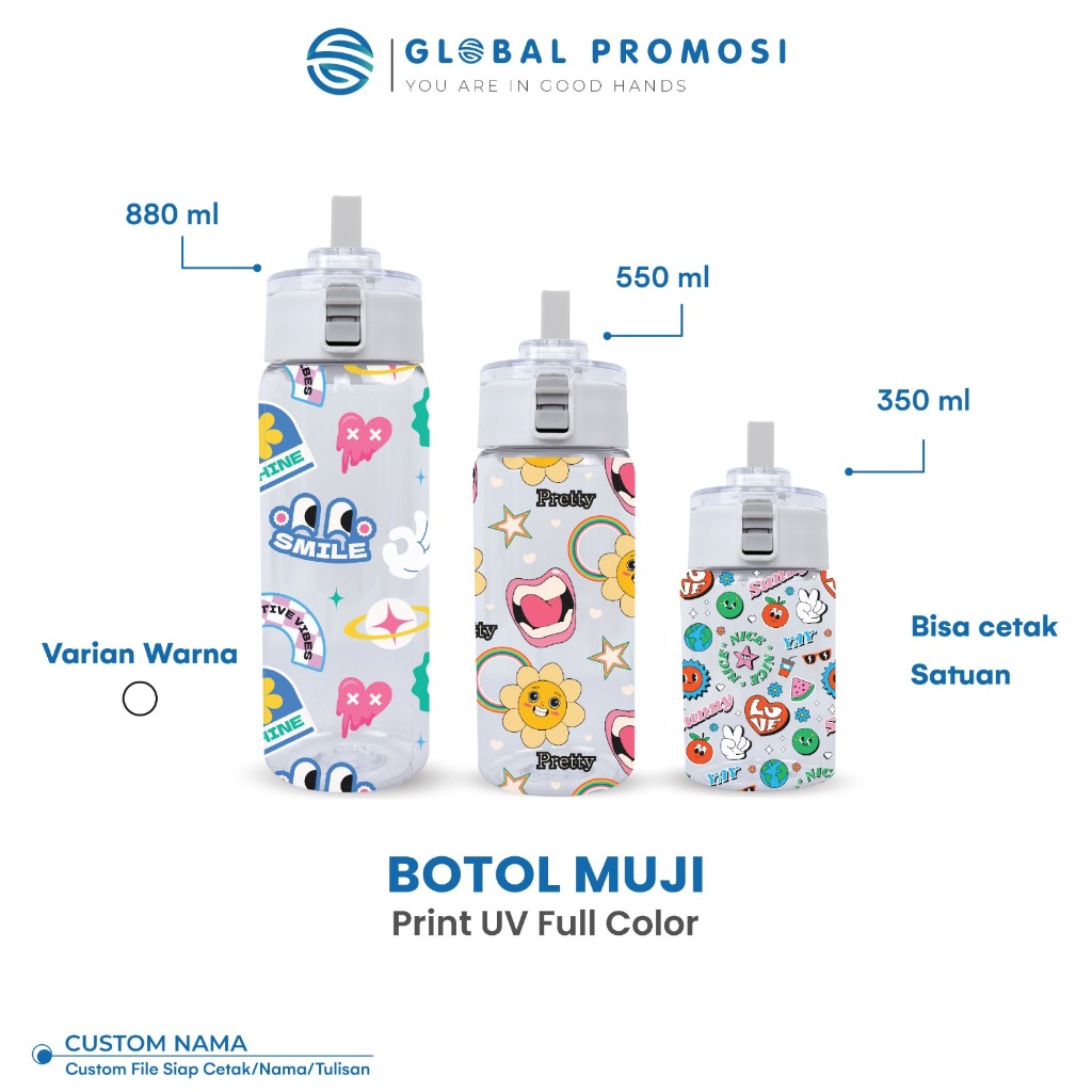 Jual Cetak Botol Minum Muji 350ml/550ml/ 800ml Print Custom UV | Shopee Indonesia