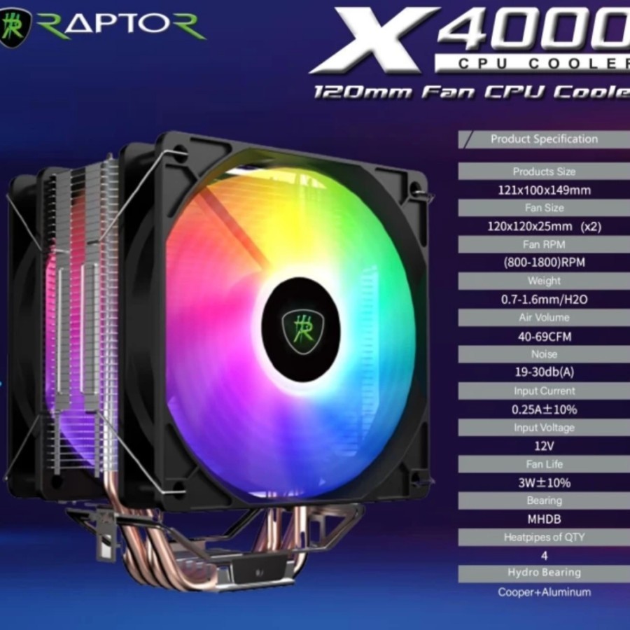 Jual Fan Processor Tower Raptor X400 4 Heat RGB | Shopee Indonesia
