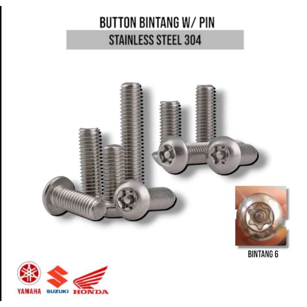 Jual 10pcs baut button bintang M5 X 12 Baut Button W/ Pin Torq Kunci T 27 Baut Payung Drat 5mm ...