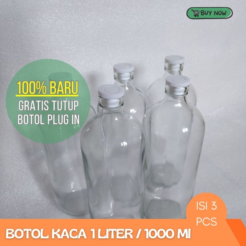 Jual (ISI 3 PCS)Botol kaca ukuran 1 liter / botol bensin kaca 1 liter ...