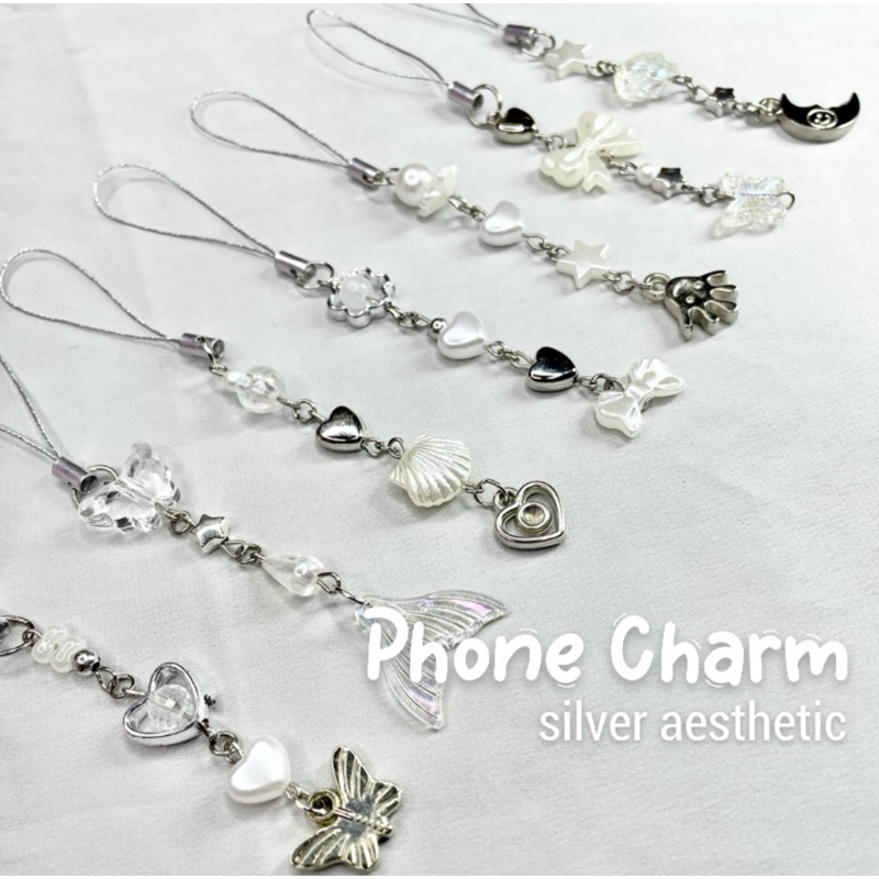 Jual Phone Charm Silver Aesthetic | Gantungan HP | Gantungan Tas | Key ...