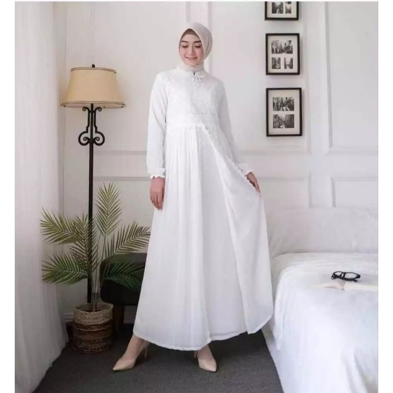 Jual YUNI MAXI DRESS PUTIH//MAXI DRESS KOREAN STYLE//GAMIS PUTIH REMAJA ...