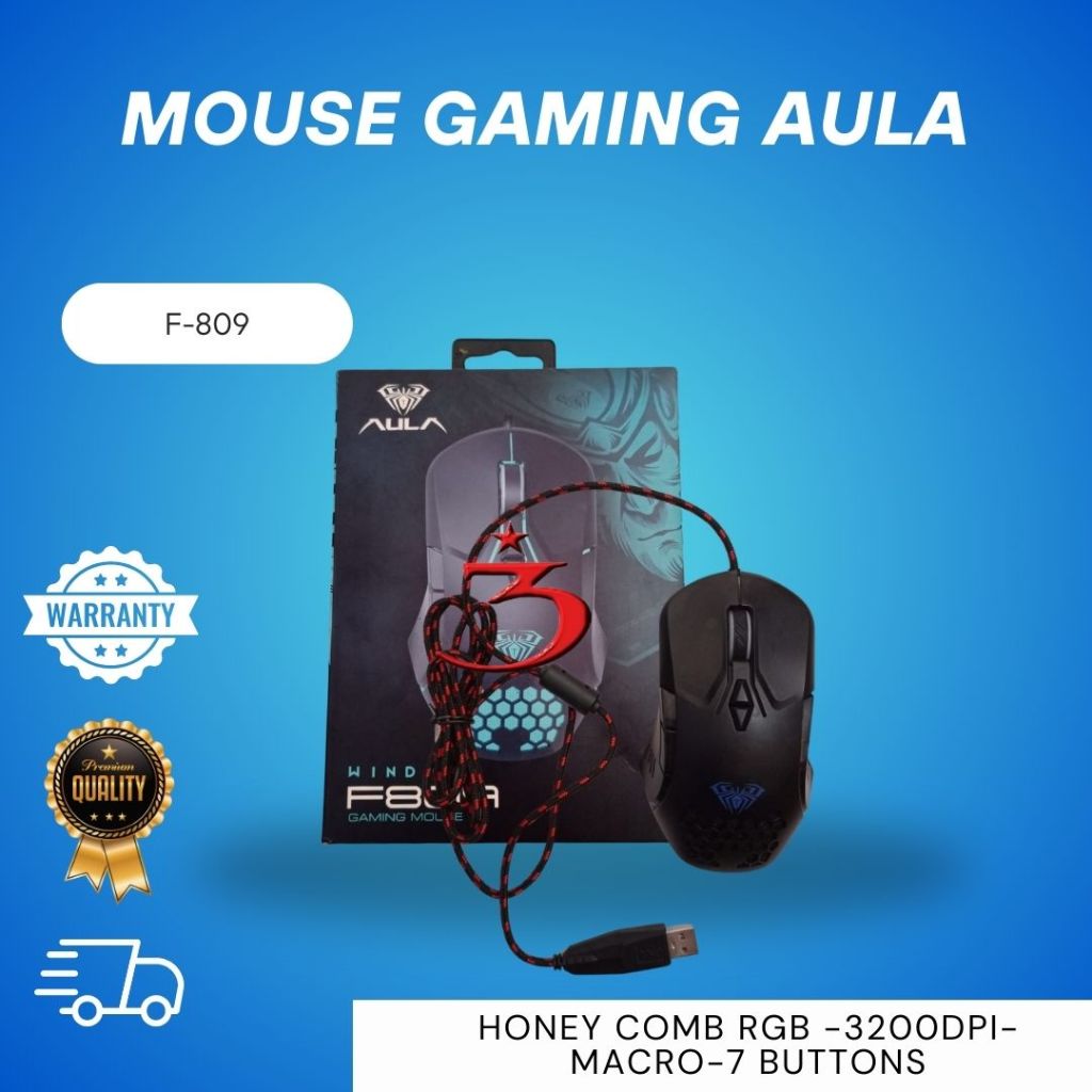 Jual Mouse Gaming AULA F-809 | F809 Honey Comb RGB -3200DPI-Macro-7 ...