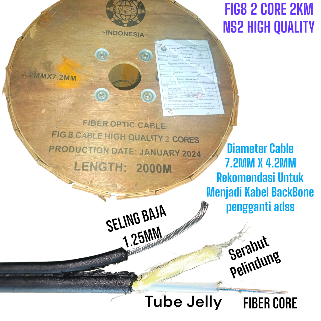 Jual kabel fo 6 core fig 8 NS2 high quality 2km jelly tube dropcore ...