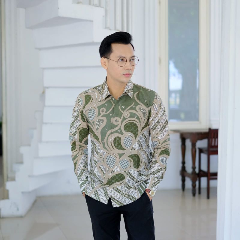 Jual Warna Sage Kemeja Batik Pria Slimfit Motif Gambiran Sage Kemeja ...