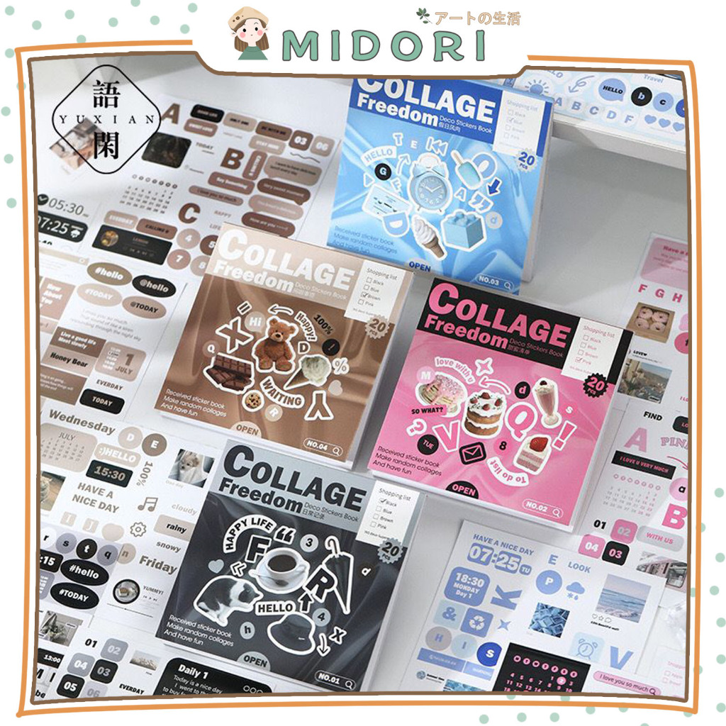 Jual [MIDORI] 20Sheets STICKER COLLAGE FREEDOM Sticker Book Decor DIY ...