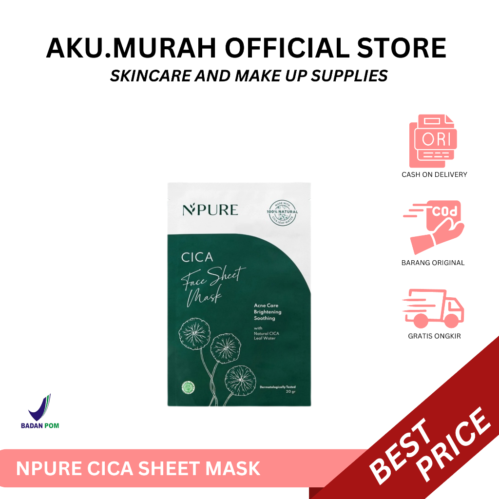 Jual NPURE CICA CENTELLA ASIATICA SHEET MASK 20 GR | MASKER WAJAH CICA ...