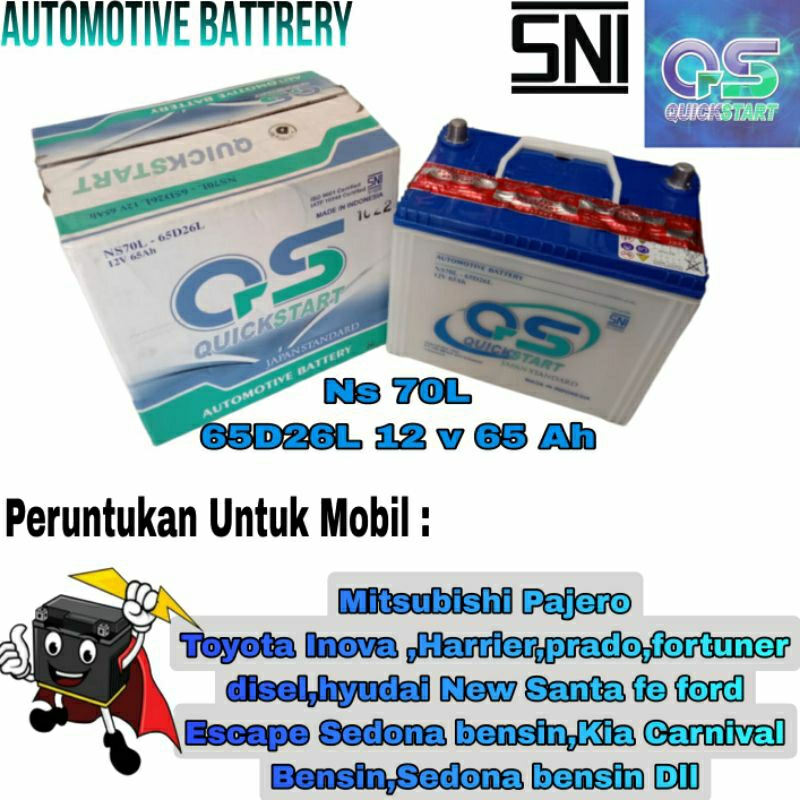 Jual AKI PAJERO INOVA HARIER FORTUNER DLL QS QUICKSTAR BASAH NS70L ...