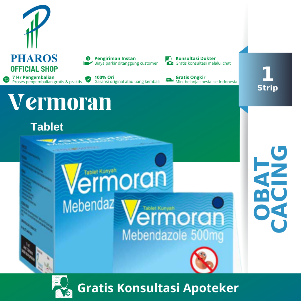 Jual Vermoran Mebendazole 500mg-1 Strip 1 Tablet/Obat Cacing Kunyah ...