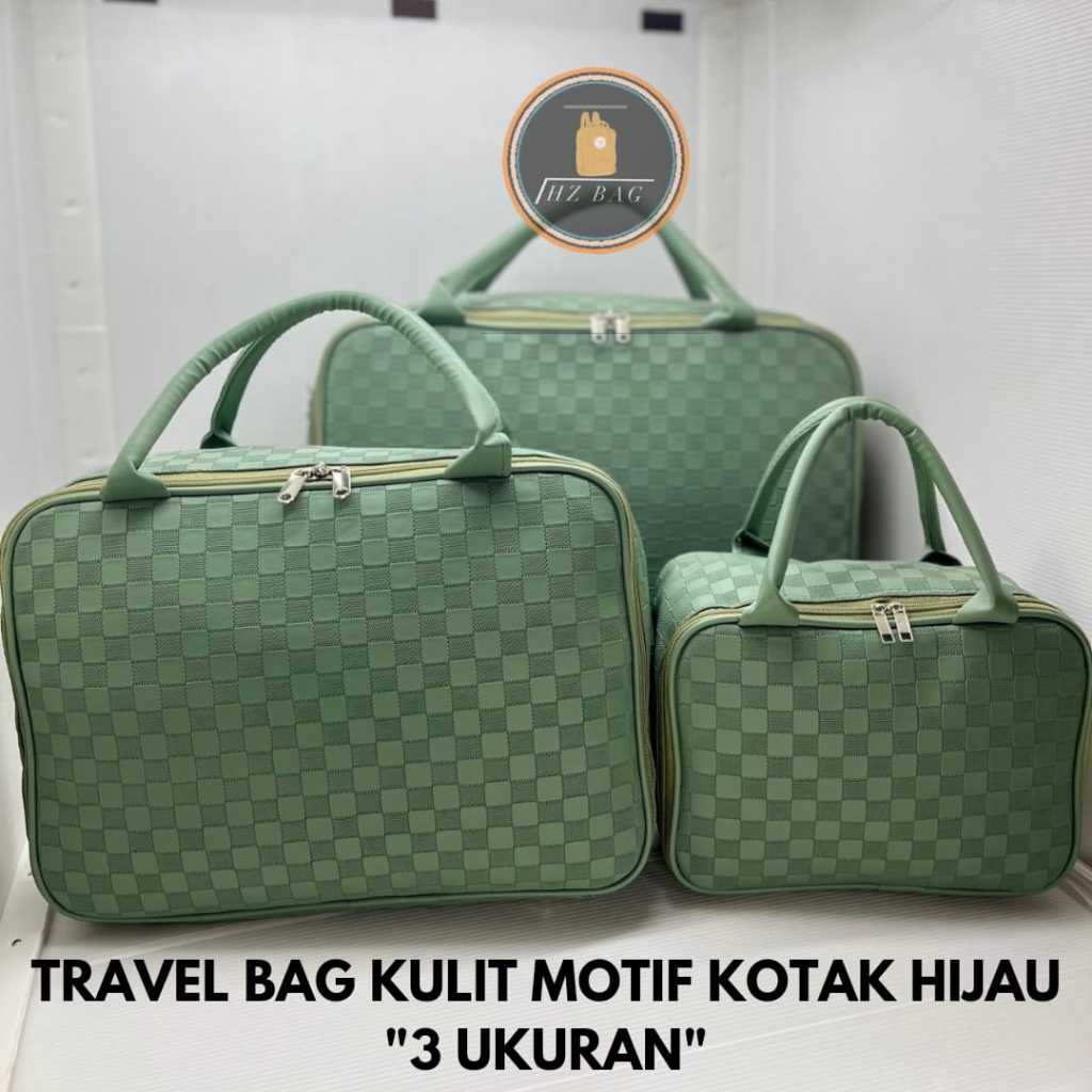 Jual Travel Bag Kulit Waterproof Motif Kotak Warna Hijau / Tas Travel ...